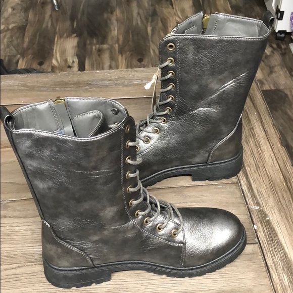 Seven7 | Shoes | Seven7 Silver Military Combat Silver Lace Up Boot ...